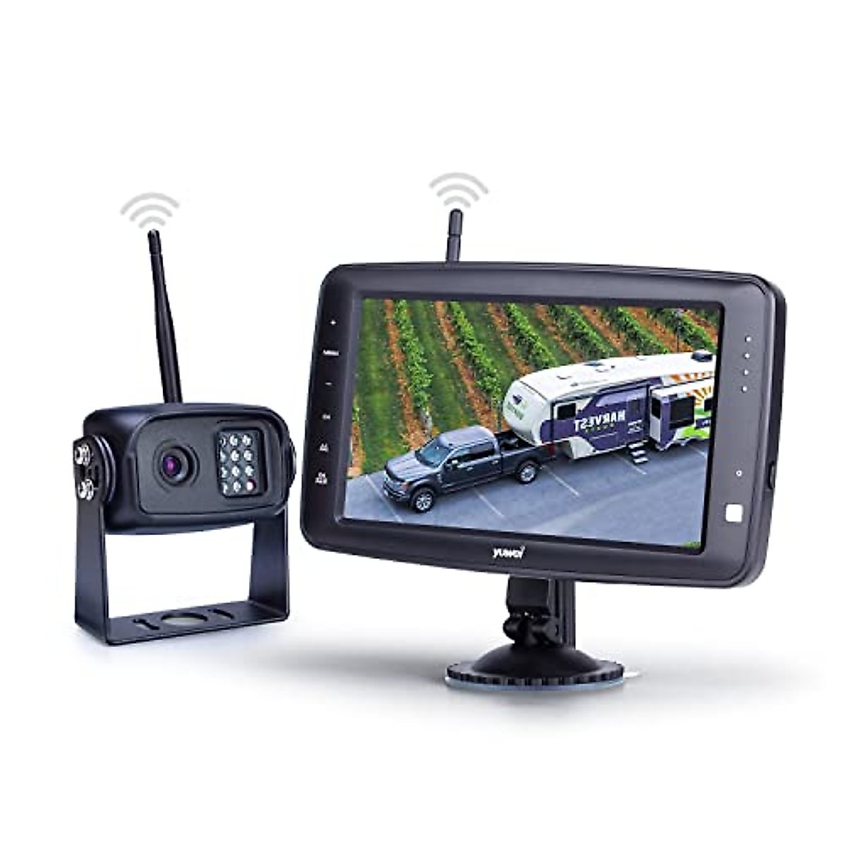 Wireless Backup Camera System with 7 inch Splitscreen, Waterproof Wireless Rear View Camera with Night Vision, Support add 2nd Wireless Reversing Camera for Trailer, RV, Trucks, Horse-Trailer, etc