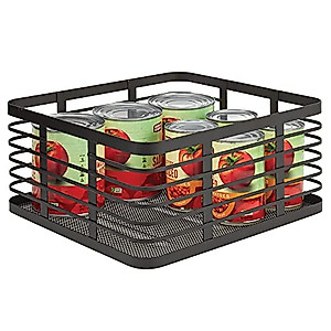 mDesign Steel Metal Wire Kitchen Food Storage Organizer Bin Basket for Pantry Organization - Wired Farmhouse Basket with Handle for Shelves - Carson Collection - 3 Pack, Matte Black