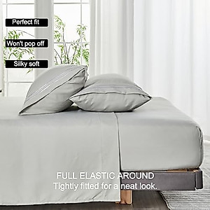 WODFAMY Microfiber Full Size Bed Sheet Set Extra Soft Deep Pockets Luxury Hotel Bed Sheets Breathable & Cooling Wrinkle Free 4 Piece Set Fulls Sheets Light Grey&Gold