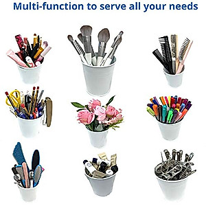 LaLaGreen Hanging Planters - 10 Pack, 4 Inch Balcony Railing Hanging Herb Garden Wall White Metal Bucket Fence Planter for Outdoor Plants Flower Pot Deck Rail Porch Window Box Hooks Macetas Colgante