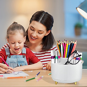GOGIFTGO Desk Pencil Pen Holder, 5 Slots 360°Degree Rotating Desk Pencil Pen Holder, Desktop Storage Stationery Organizer for Office, School, Home (white)