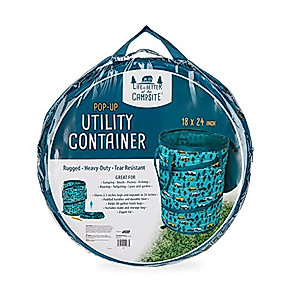 Camco Life is Better at The Campsite Pop-Up Utility Container | 18 x 24-inch | A Compact Size for Multi-Purpose Use | Sketched RVs and Trees Pattern (42987)