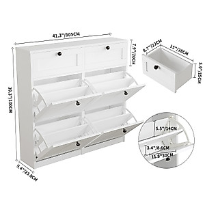 VOWNER Shoe Cabinet with 4 Flip Drawers & 2 Drawers, Freestanding Shoe Storage Cabinet with Adjustable Shelves, Shoe Organizer for Entryway, Hallway, Living Room, White