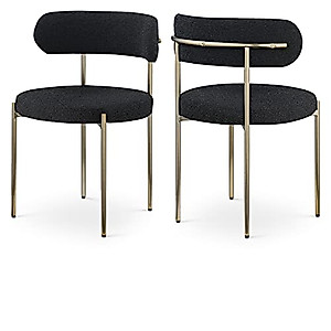 Meridian Furniture Beacon Collection Modern | Contemporary Upholstered Dining Chair, Brushed Brass Finish Iron Frame, Set of 2, 22" W x 21" D x 30" H, Black