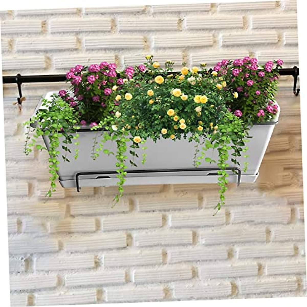 HANABASS Hanging Flower Pot Bonsai Railing Hanging Patio Balcony Basket Pots Plant Iron Holder Fence Shelf Pot Display Flowerpot Flower Planter Rack Rail Stand Crafts Rectangular Planter