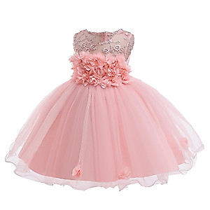 Flower Baby Girl Lace Dress Toddler Tulle Sleeveless Bow Princess Party Wedding Pageant 18M 2T Lace Dress Pink 70