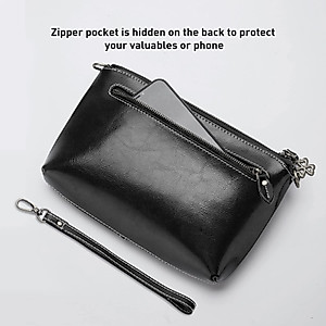 Perenne Small Crossbody Purses for Women Clutch Crossbody Bag Wristlet Handbags Large Capacity Genuine Leather Double Zipper with Wrist Shoulder Strap Black