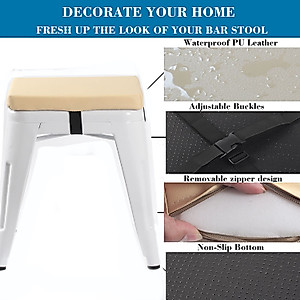 ANWUCHEN Bar Stool Cushions Square,PU Leather Square Seat Cushion Thick Kitchen Dining Chair Cushion Pads with Ties Elastic Bands Waterproof Oilproof Removable Adjustable Buckles(12"X12",Beige)