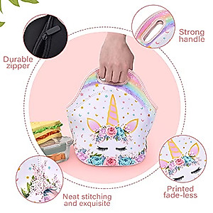 Unicorn Lunch Bag - Neoprene Insulated Lunch Box for Girls School Picnic Shopping Lunch Handbag Waterproof Reusable Lunch Tote Bag Gourmet Tote with Zipper