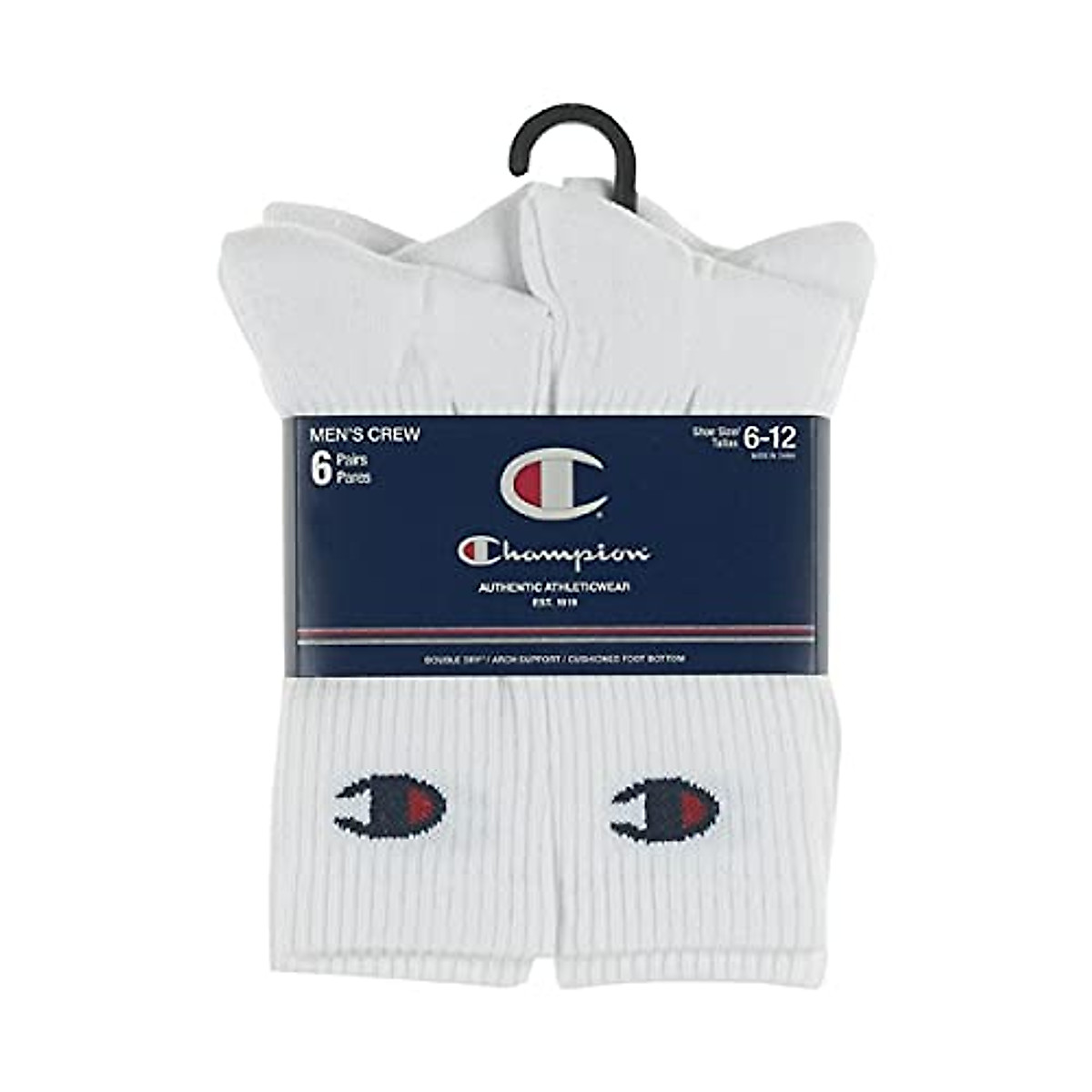 Champion mens Double Dry Moisture Wicking Logo 6 Or 12 Pack Crew Casual Sock, White Ankle C (6 Pack), US