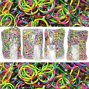 Bluedot Trading 2400 Piece Tie Dye Rubber Band Loom Band Set and 100 Clear S-Clips for Kids DIY Arts and Crafts, Rainbow Friendship Bracelet Refill Pack