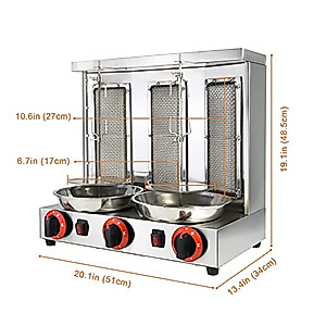 BNDHKR Homemade Chicken Shawarma Machine Commercial Turkish Chicken Doner Countertop Rotisserie Grill with 3 Burner Propane Vertical Kebab Broiler