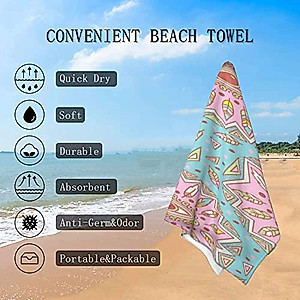 Sand Resistant Beach Towel Oversized (39×71 inches) Quick Dry Lightweight Highly Absorbent 100% Microfiber Personalized Boho Beach Towels for Adults