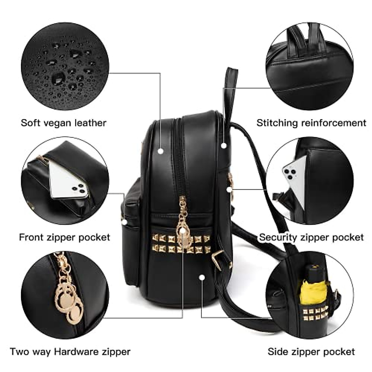 PINCNEL Mini Backpack Women Leather Small Backpack Purse for Teen Girl Travel Backpack Cute School Bookbags Ladies Satchel Bags(Black)