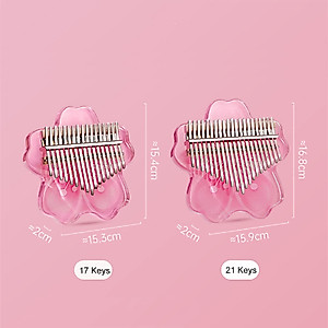 Sakura Finger Thumb Piano Portable 17/21 Keys Pink Mini Kalimba Finger Musical Instrument Gifts for Beginners (Transparent 17 Keys)