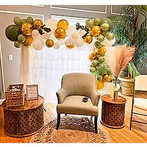 Oopat DIY Olive Sage White Gold Balloon Arch Garland Kit for Boho Bridal Shower Baby Shower Wedding Birthday Backdrop Engagement Bridal Shower Bachelorette Party Decoration (Sage Gold)