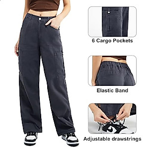 Znyeth Cargo Pants Women High Waist Baggy Jeans with 7 Pockets Casual Wide Leg Y19K Pants for Womens Work Pants Dark Gray XXL
