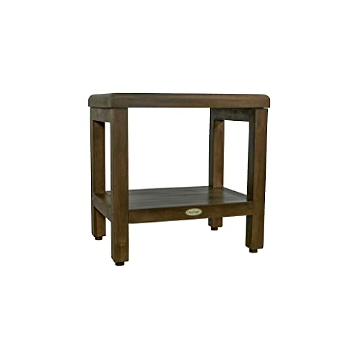 DecoTeak Classic Shower Bench Eleganto Natural Wooden Seat Shower Stool with Shelf 18" Armless Open Back Bench in Woodland Brown Finish