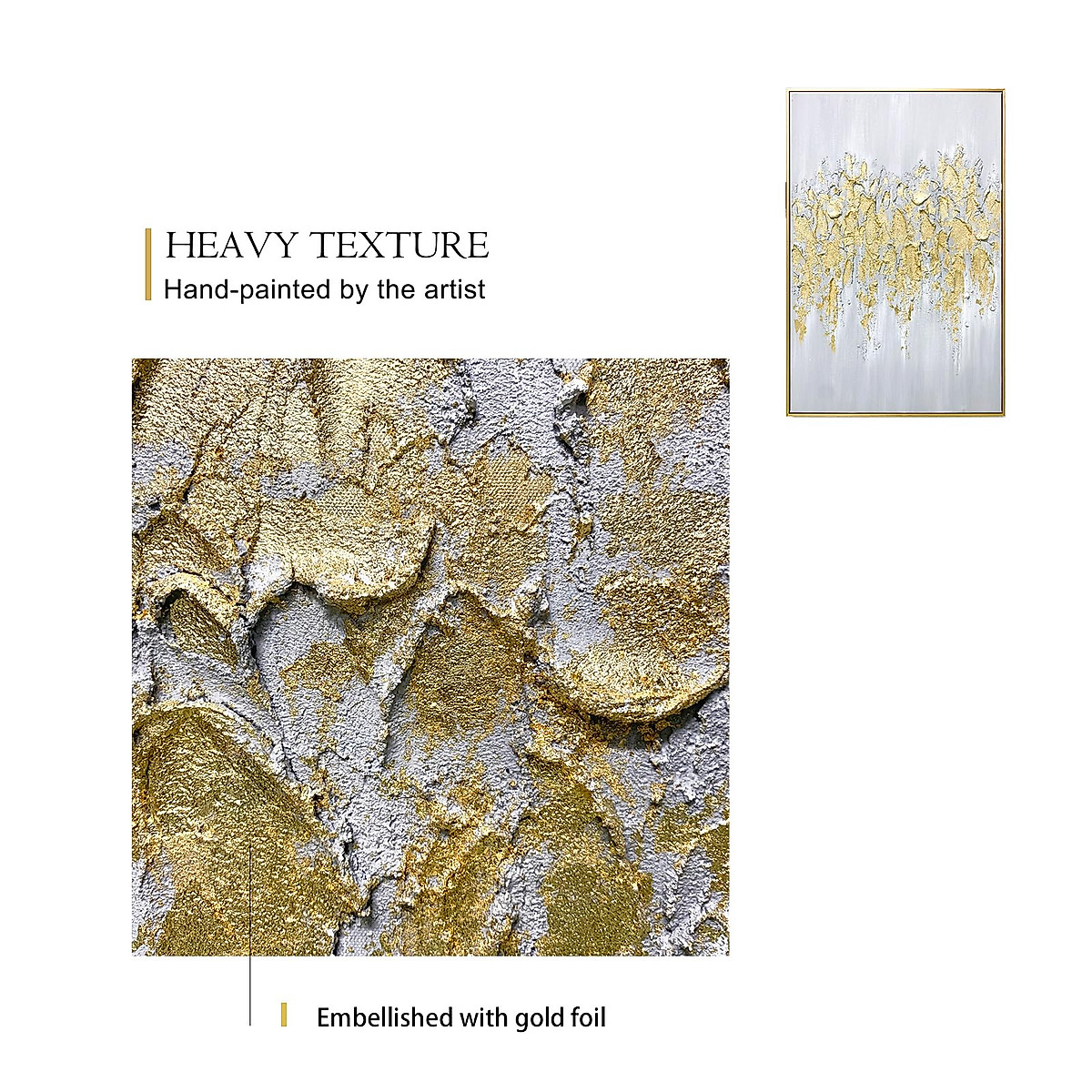 Zessonic Framed Gold Abstract Wall Art - Glam Gold Hand-Painting Canvas Art for Living Room Bedroom Decor Glitter Abstract Artwork for Modern, Contemporary Decor, 24" x 36" x 3 Panel