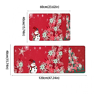 ROTORS Decorative Christmas Kitchen Mats Set of 2, Christmas New Year Snow Yard Kitchen Rug with Non-Slip Rubber, Gnome Seasonal Decorative Red Floor Mat Doormat