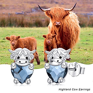 JUSTKIDSTOY Highland Cow Earrings 925 Sterling Silver Cute Animal Cow Stud Earrings Cow Stuffed Jewelry Mothers Day Gifts for Mom Women Girls Daughter