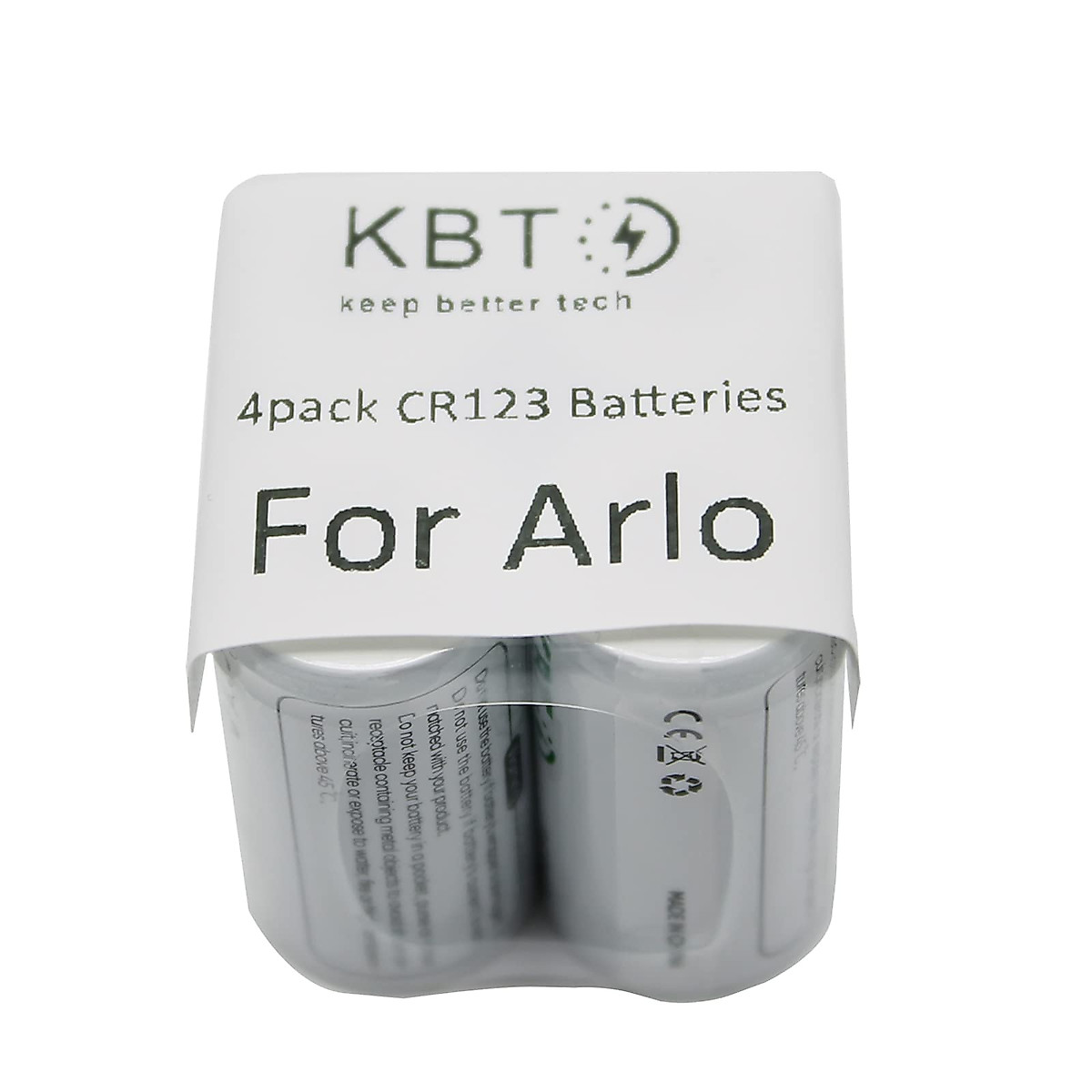 KBT Rechargeable 123A Lithium Batteries, 4pack for Arlo Wireless Cameras VMC3030 / VMK3200 / VMS3330, 3430, 3530