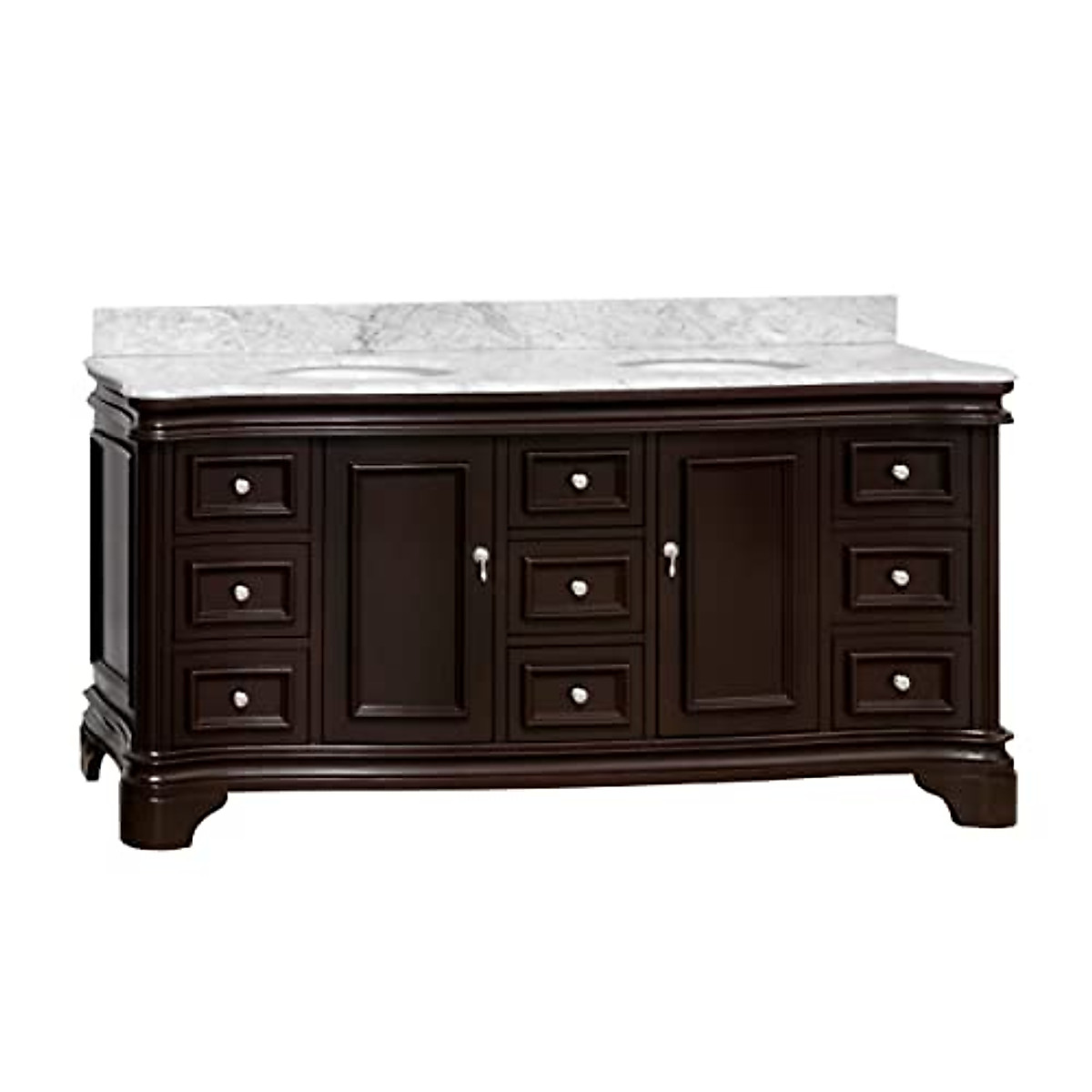 Kitchen Bath Collection Katherine 72-inch Double Bathroom Vanity (Chocolate/Carrara): Includes Chocolate Cabinet with Authentic Italian Carrara Marble Countertop and White Ceramic Sinks