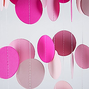 Hot Pink Paper Garland Circle Dots Hanging Happy Birthday Baby Shower Wedding Party Decoration, 2 inch, 26 feet in Total
