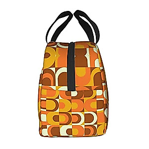 70s Pattern Retro Inustrial In Orange And Brown Tones Reusable Insulated Lunch Bag For Women Men Waterproof Tote Lunch Box Thermal Cooler Lunch Tote Bag For Work Office Travel Picnic