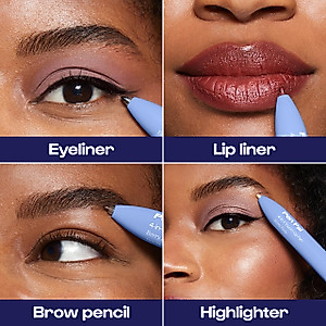 Alleyoop Pen Pal 4-in-1 Touch Up Makeup Pen - Eyeliner in Black, Lip Liner in Berry, Highlighter Stick in Champagne, Eyebrow Pencil in Brown - Travel Makeup Pen, Cruelty-Free & Vegan (Berry Busy)​