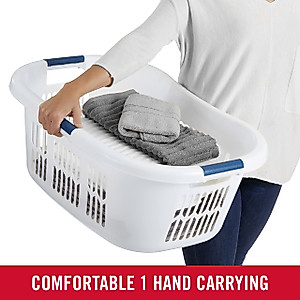 Rubbermaid XL Hip-Hugger Laundry Basket/Hamper, 2.1-Bushel, White, Stackable Storage Bin/Organizer for Bathroom/Bedroom/Dorm/Home