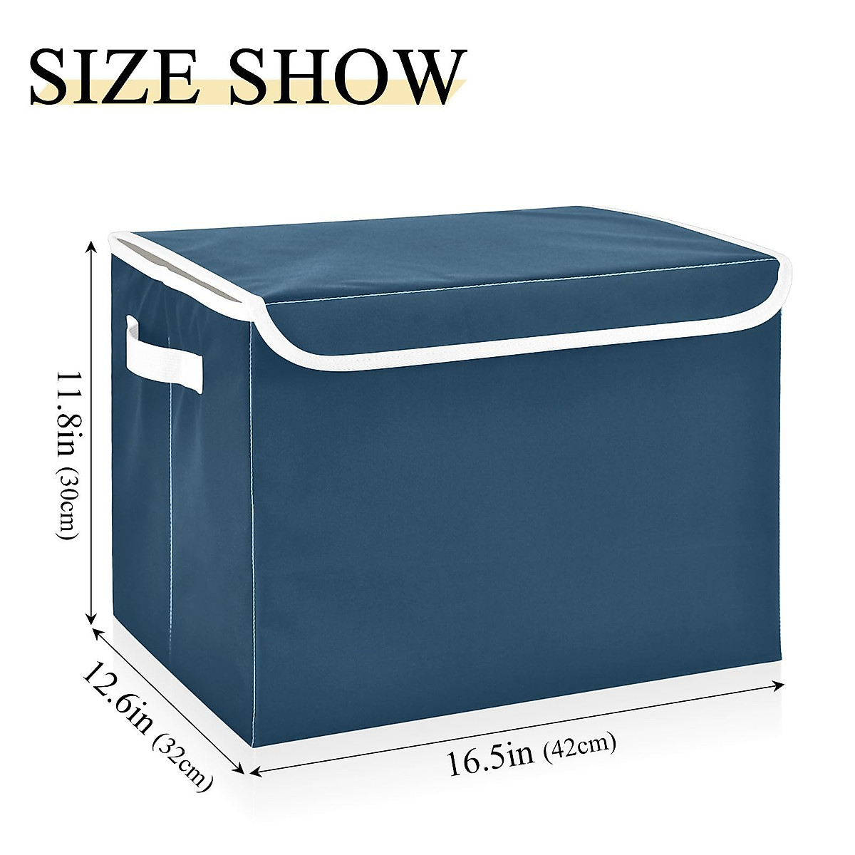 JUNZAN Navy Blue Storage Bins with Lids Collapsible Clothes Toys Storage Box with Handle Closet Organizer Home Decor Office Basket