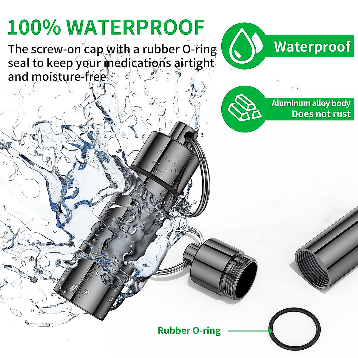 Small Pill Box,(2 Pack) Keychain Pill Holder Portable Mini Travel Pill Container Metal Case Bottle with Keyring