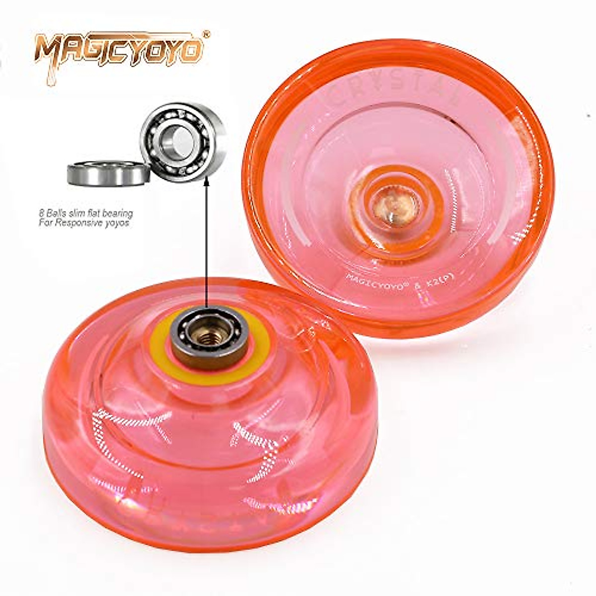 MAGICYOYO K2 Crystal Orange Professional Responsive Yoyo Ball with Yo Yo Bag+ Yo-yo Glove+ 12 Yoyos Strings Kit, Plastic Yo-yos