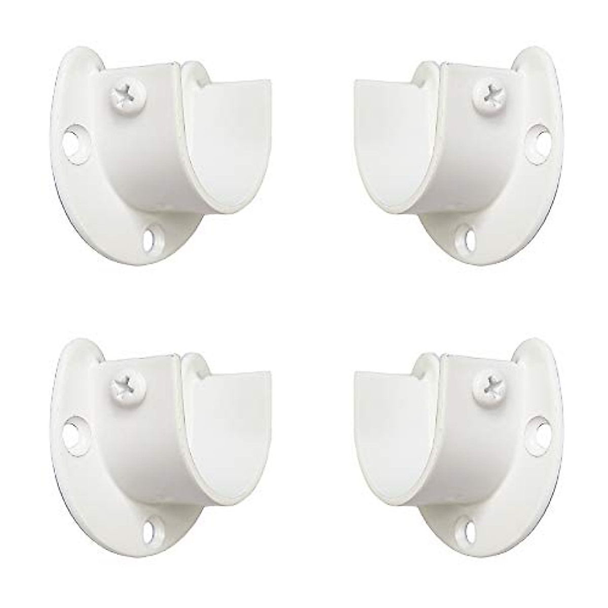 FYTRONDY White Edition Stainless Steel Closet Rod Bracket, U-Shaped Open Type Socket Bracket, Wardrobe Bracket, Shower Curtain Rod Pole End Supports Sockets Flange (1-1/4 INCH, 4 Pack)
