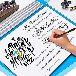 ASXMA New model wooden calligraphy pen set, which Includes the pen nib as well as four different ink colors. Suitable for use by all ages, and experience from beginner to professional.