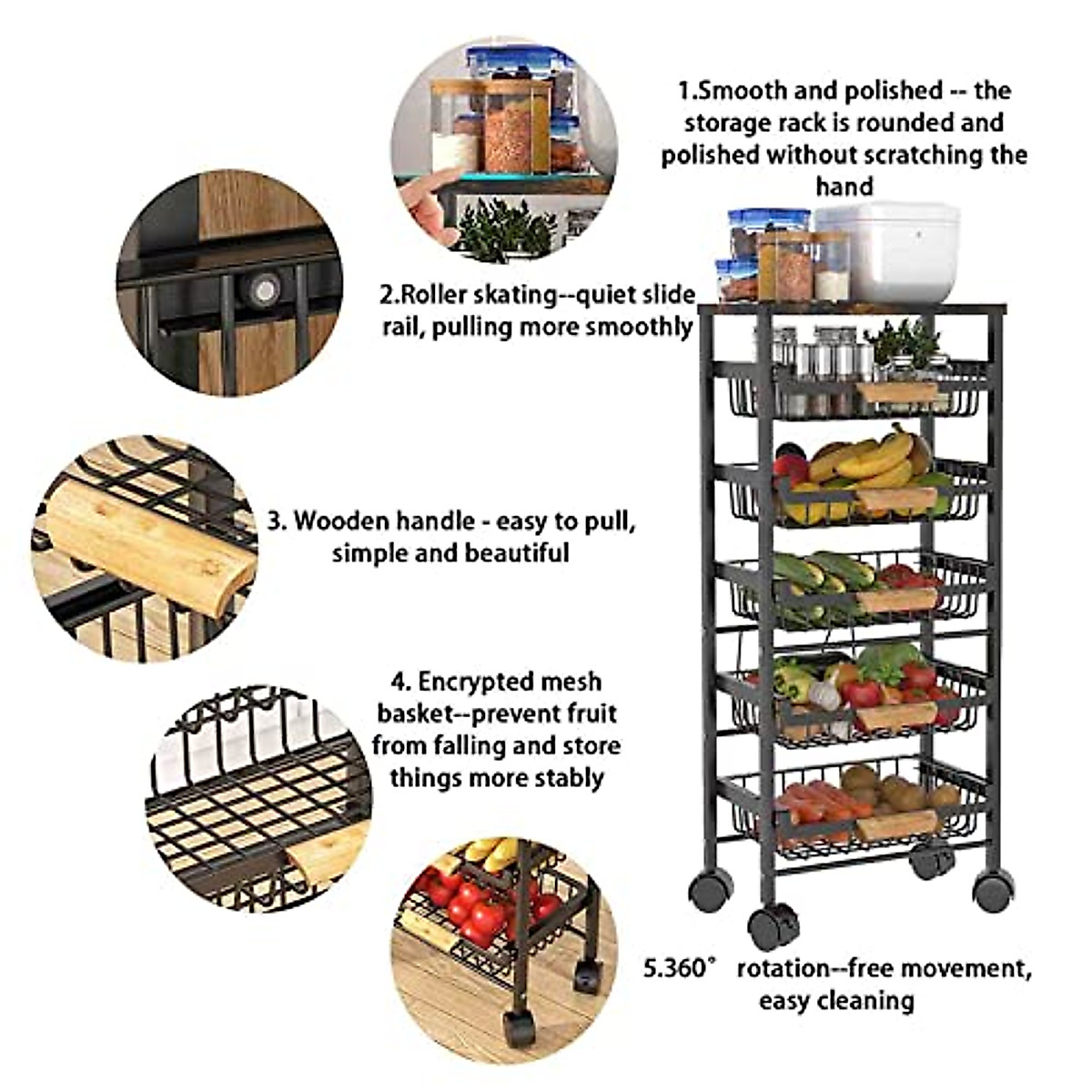 Household Vegetable Storage Trolley, Large Storage Multi-Layer Kitchen Gap Storage Basket, for Bathroom Bedroom,6 Tier