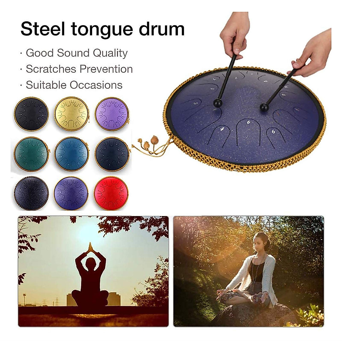 YWJJMY 15 Notes Steel Tongue Drum 13 Inch Handpan Drum Harmonic Tank Drum Meditation Yoga Zen with Mallets Travel Bag for Beginner Music Lovers Gift (Color : Spotted Purple)