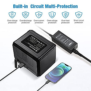 Powerextra V Mount V Lock Battery - 222Wh 14.8V 15000mAh Rechargeable Battery with D-tap Charger and Cable for Broadcast Video Camcorder, Compatible with Sony HDCAM, XDCAM, Digital Cinema Cameras