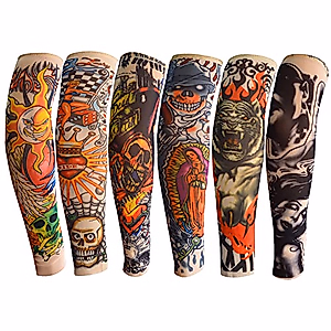 Acfun 6pcs Temporary Tattoo Sleeve for Kids Boy Girls, Fake Slip on Arm Sunscreen Sleeves for Outdoor Sports Riding Cycling, B