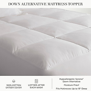 Peacock Alley Down Alternative Mattress Topper Enhancer – 100% Hypoallergenic Mattress Cover, 3" Plush Bed Topper with Soft Quilted Top and 400 Thread Count Cotton Sateen Cover - Queen (White)