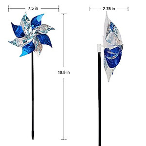 Hausse 10 Pack Reflective Pinwheels, Extra Sparkly Pinwheel, Bird Repellent Devices Deterrent to Scare Birds Away from Yard Patio Farm, Blue & Silver