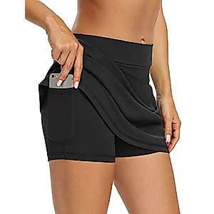 LouKeith Tennis Skirts for Women Golf Athletic Activewear Skorts Mini Summer Workout Running Shorts with Pockets Black S