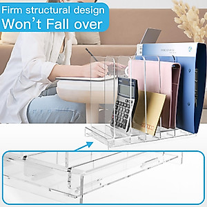 Homakover Acrylic Desk Organizer and File Organizer, 3 Slots Desktop File Organizer Standing Rack on Table for Magazines, Binders, Mails & CD Records Storage Holder with Detachable Dividers