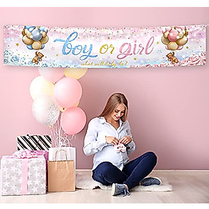 Bear Gender Reveal Decoration-Pink And Blue Bear Baby Shower Banner Decoration,Large Baby Baer Boy Or Girl Yard Sign Banner for Bear Theme Gender Revel Party Decoration