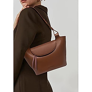 Chinllo Women Flip Tote Bag Fashion Leather Handbags Shoulder Bag with Adjustable Handle (Brown)
