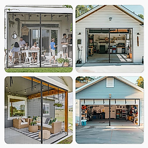 Garage Door Screen, 16x7 Ft Magnetic Closure Heavy Duty Weighted Bottom Garage Screen Doors for 2 Car Garage, Fiberglass Mesh Anti Annoying Animal Out