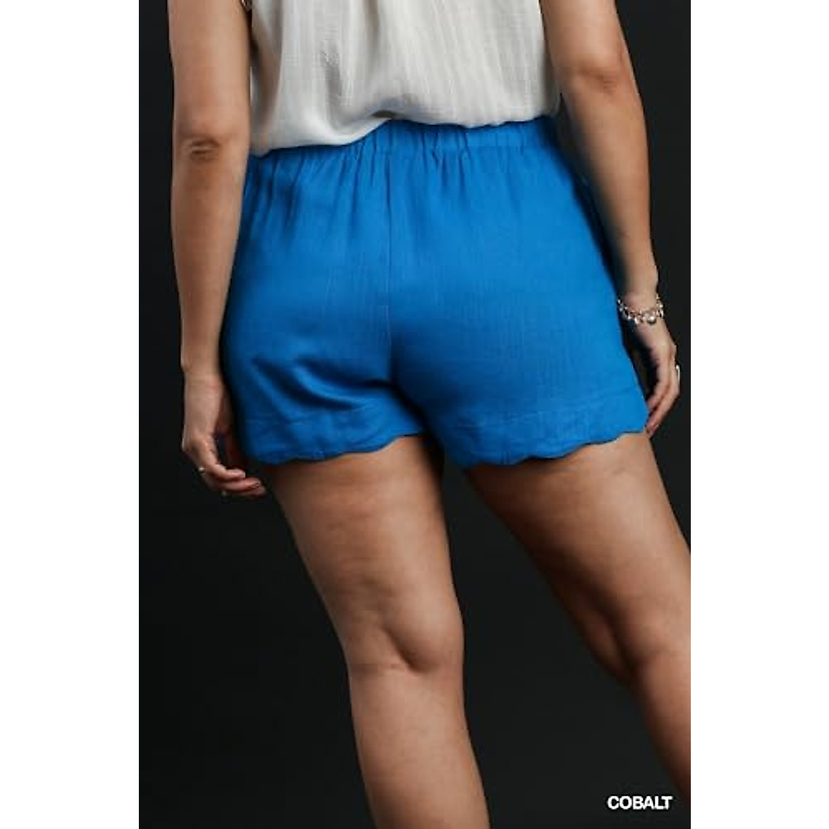 Umgee Linen Blend Elastic Waistband Shorts with Pockets and Scallop Hem