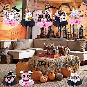 Pink Halloween Table Honeycomb Centerpiece Decorations, 9 Pcs Little Boo Baby Shower Girls Birthday Party Table Decorations, Halloween Baby Shower Party Table Decorations