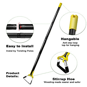 VERNILLA Adjustable Hula Hoe Garden Tool 5.25FT Long Handle Action Hoe Weeding Loop Stirrup Hoe for Weeding and Loosening Soil